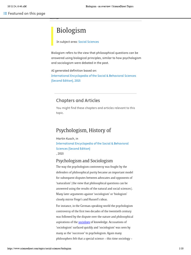 Biologism - An Overview _ ScienceDirect Topics | PDF | Science | Social ...