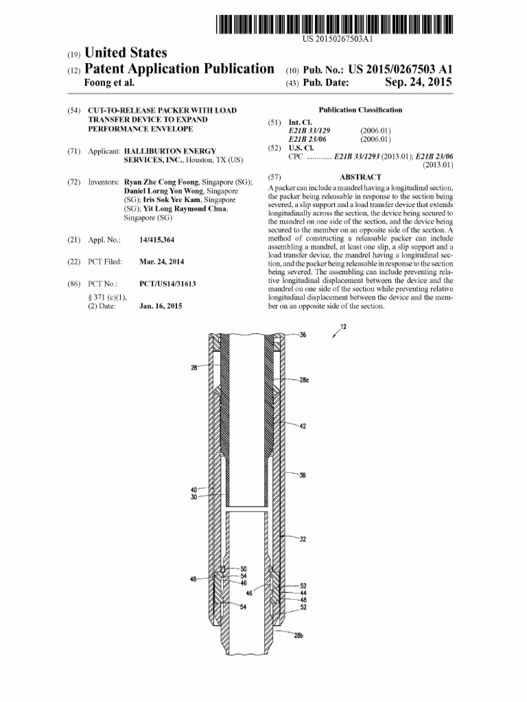 Patente Halliburton Us20150267503a1 Cut-To-Release Packer | PDF ...