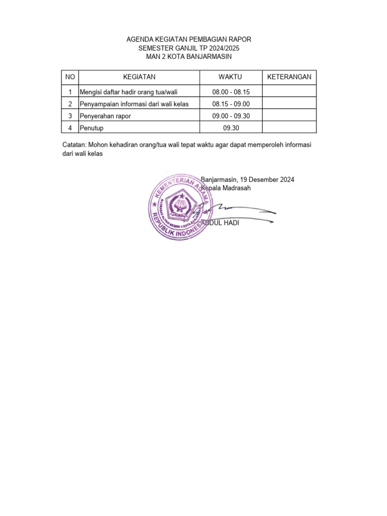Agenda Bagi Rapor | PDF