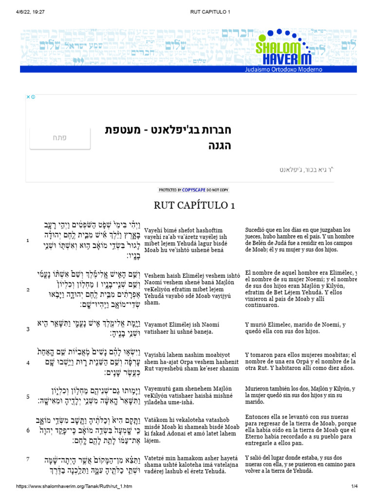 Rut Capitulo 1 Español | PDF | Rut (figura bíblica) | Noemí (figura ...