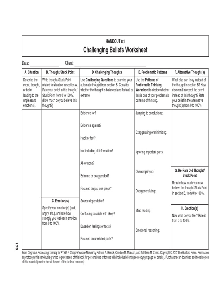 8.1 Challenging Beliefs Worksheet | PDF | Thought | Emotions