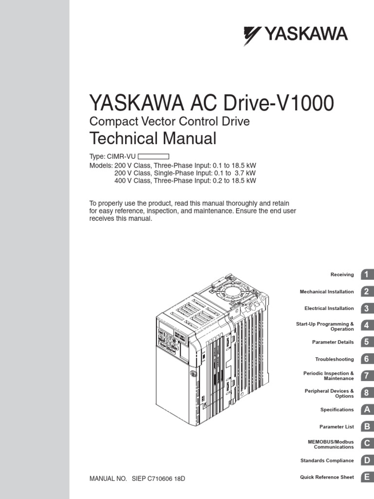 AC Drive Compact Vector Control Drive YASKAWA V1000 Series MANUAL 280 ...