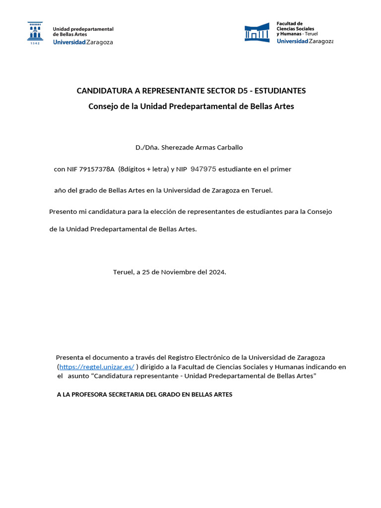 Modelo Candidatura UPBBAA SECTOR D5 | PDF