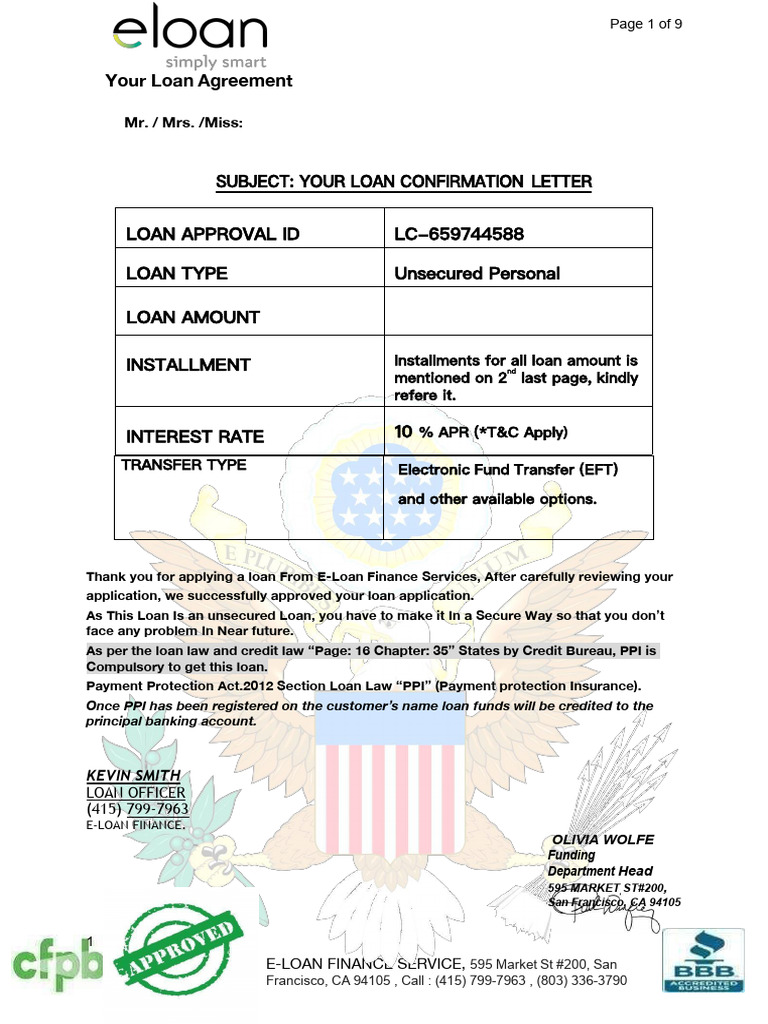 Your Loan Confirmation Letter Fill Sign Agree Call-415-799-7963 | PDF ...