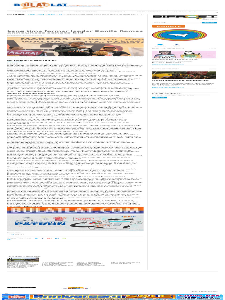 Long-Time Farmer Leader Danilo Ramos Announces Senate Bid - Bulatlat ...