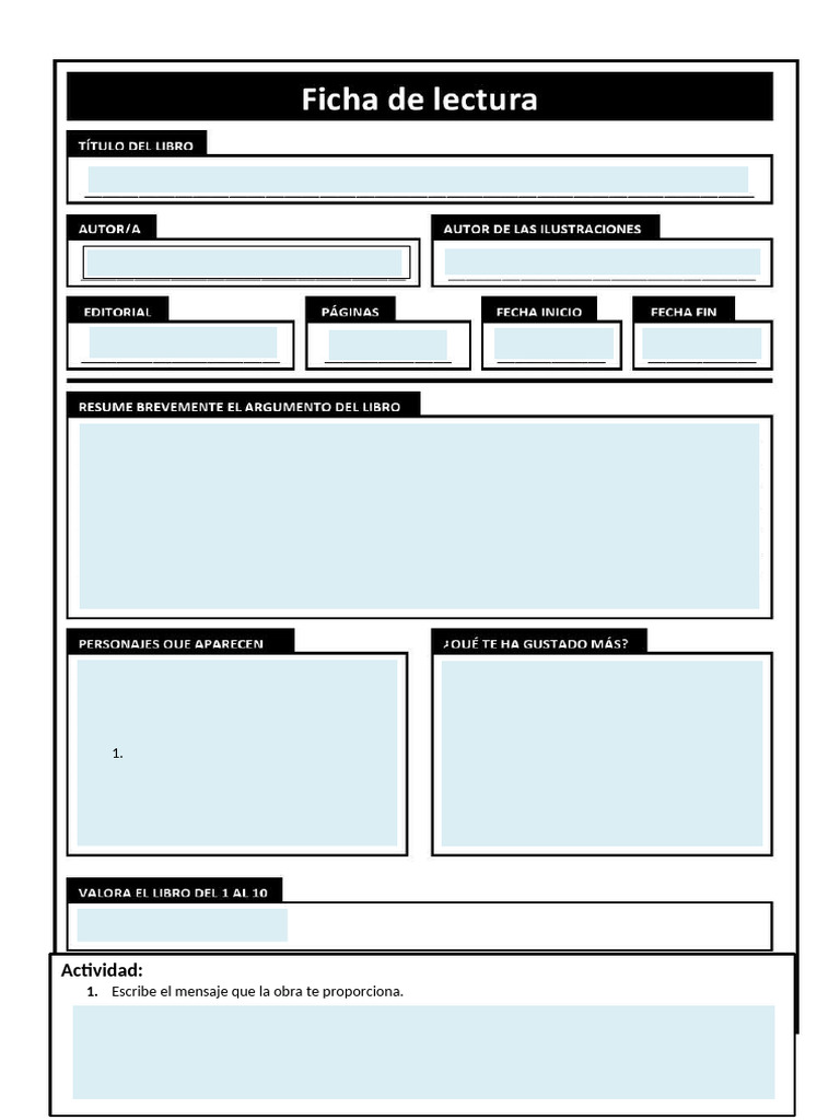 Ficha de Plan Lector Enviar. | PDF