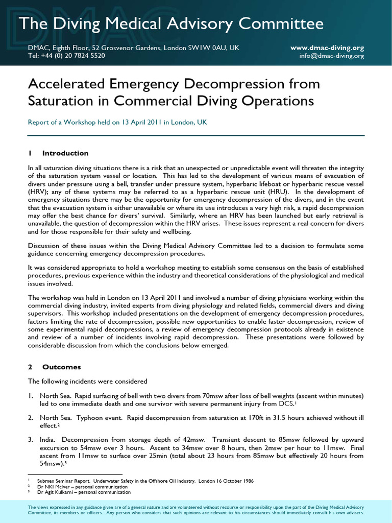 DMAC - Accelerated Emergency Decompression From Sat, 2011 | PDF ...