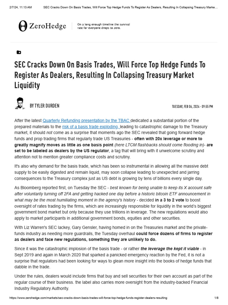 SEC Cracks Down On Basis Trades, Will Force Top Hedge Funds To Register ...
