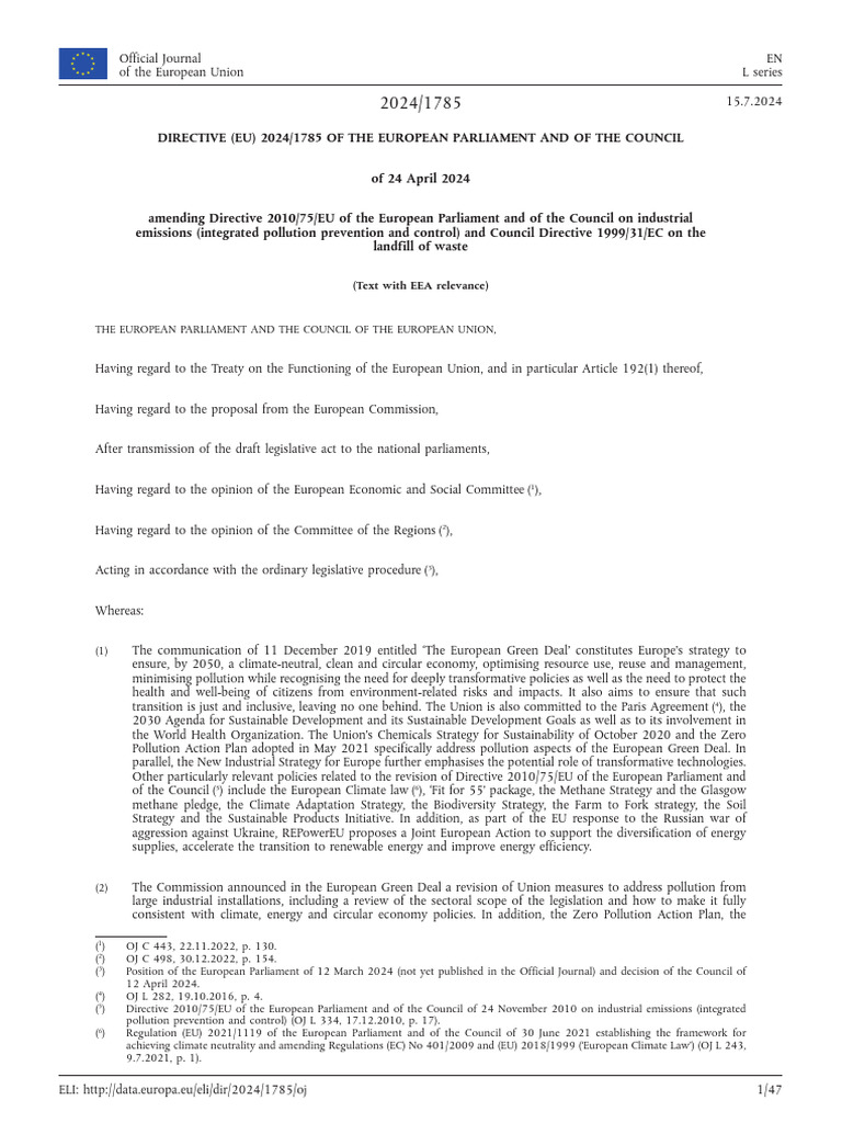 Industrial Emission Directive (IED) 2024 | PDF | Sustainability ...