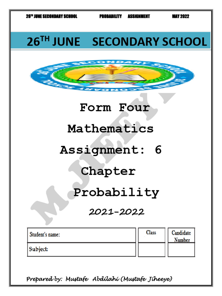26th June Probability Form Four Assignment | PDF | Probability ...