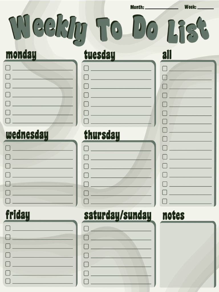 Weekly To Do List-Green | PDF