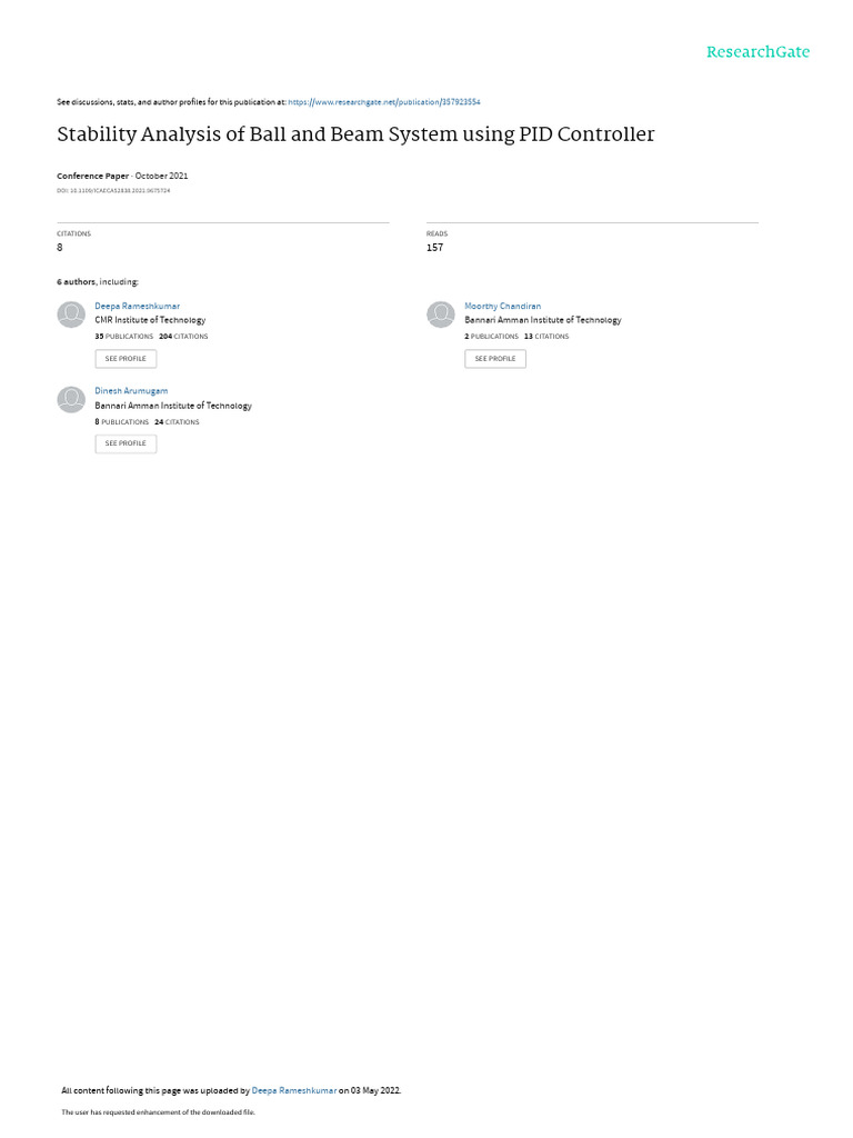 Stability Analysis of Ball and Beam System UsingPID ControllerD | PDF ...