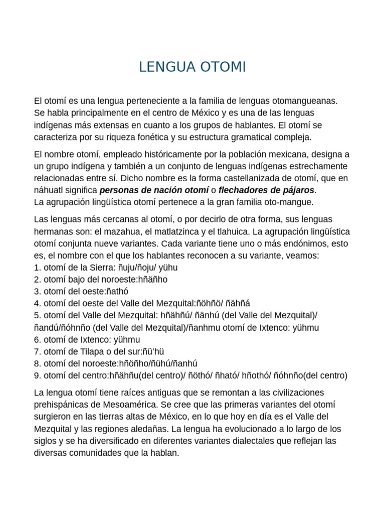 Lengua Otomi Osvaldo | PDF | Pueblos indígenas de América Central ...