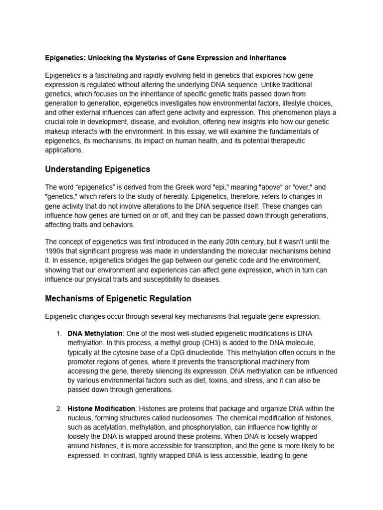 Epigenetics - Unlocking The Mysteries of Gene Expression and ...