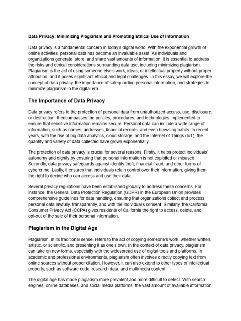Data Privacy - Minimizing Plagiarism and Promoting Ethical Use of ...