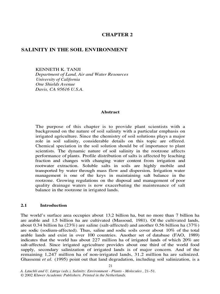 Salinity in The Soil Environment | PDF | Soil | Groundwater