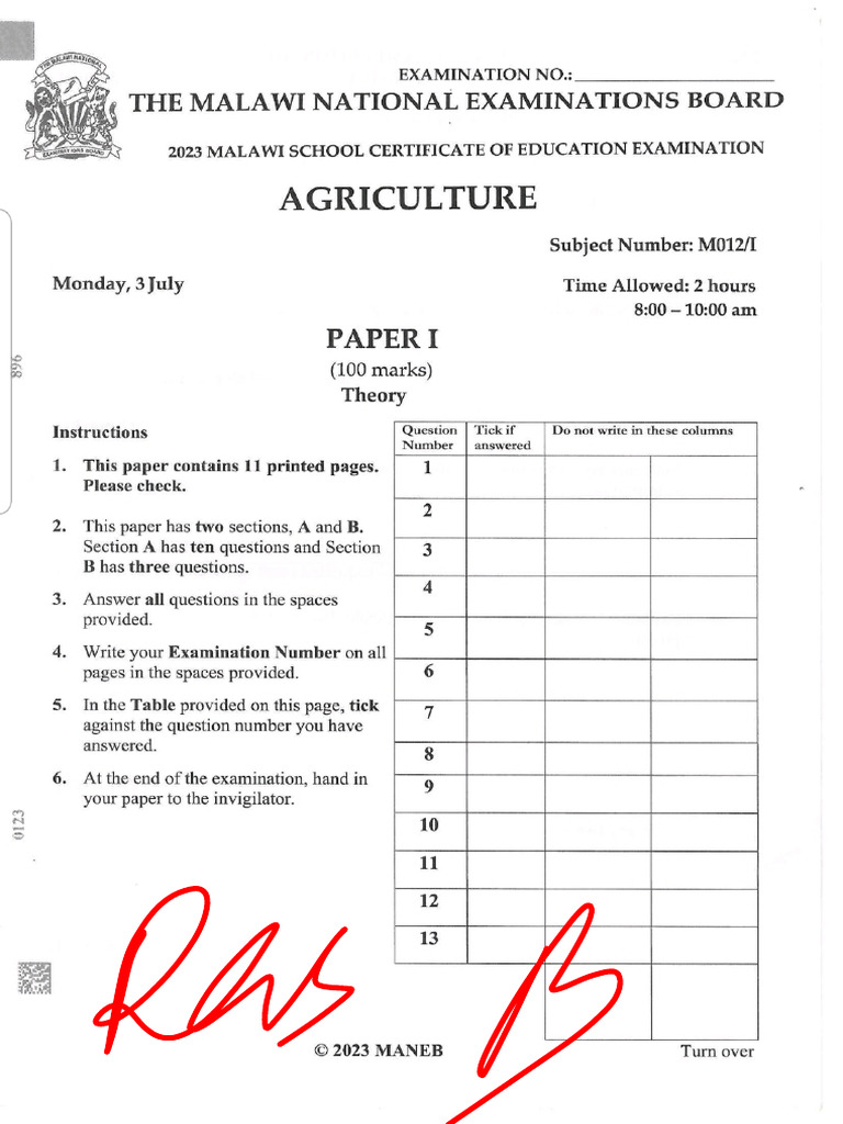 2023 Msce Agriculture Paper 1 | PDF