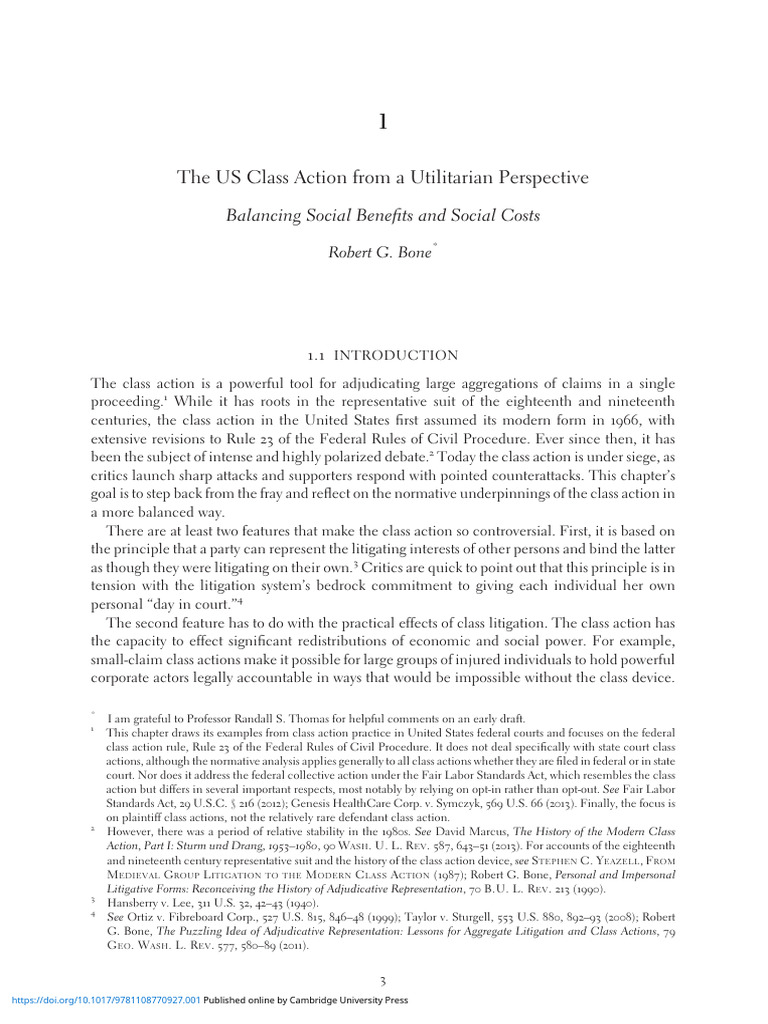 Utilitarian Analysis of US Class Actions | PDF | Class Action | Lawsuit