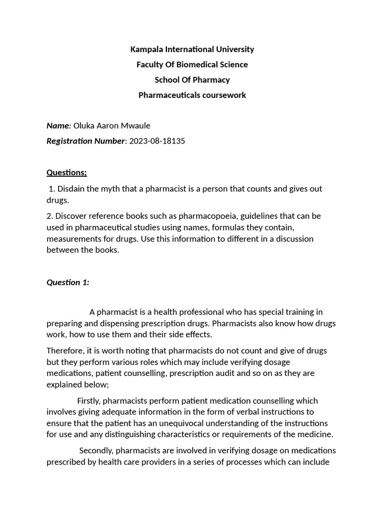 Pharmaceutics Assignment | PDF | Medical Prescription | Pharmacist