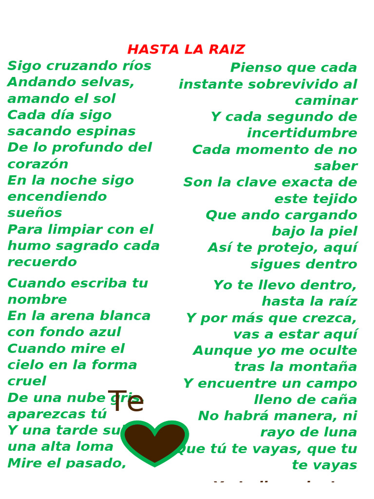 Letra de "Hasta la Raíz" | PDF