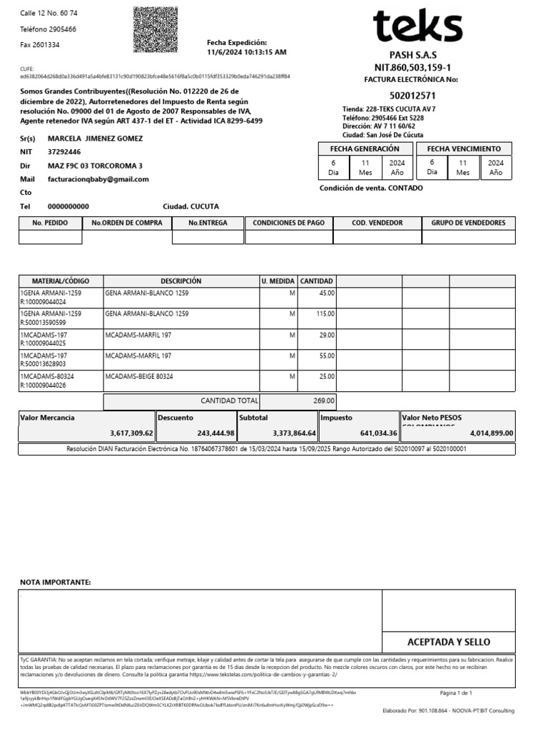 Pash S.A.S NIT.860,503,159-1 | PDF | Comercio | Dinero