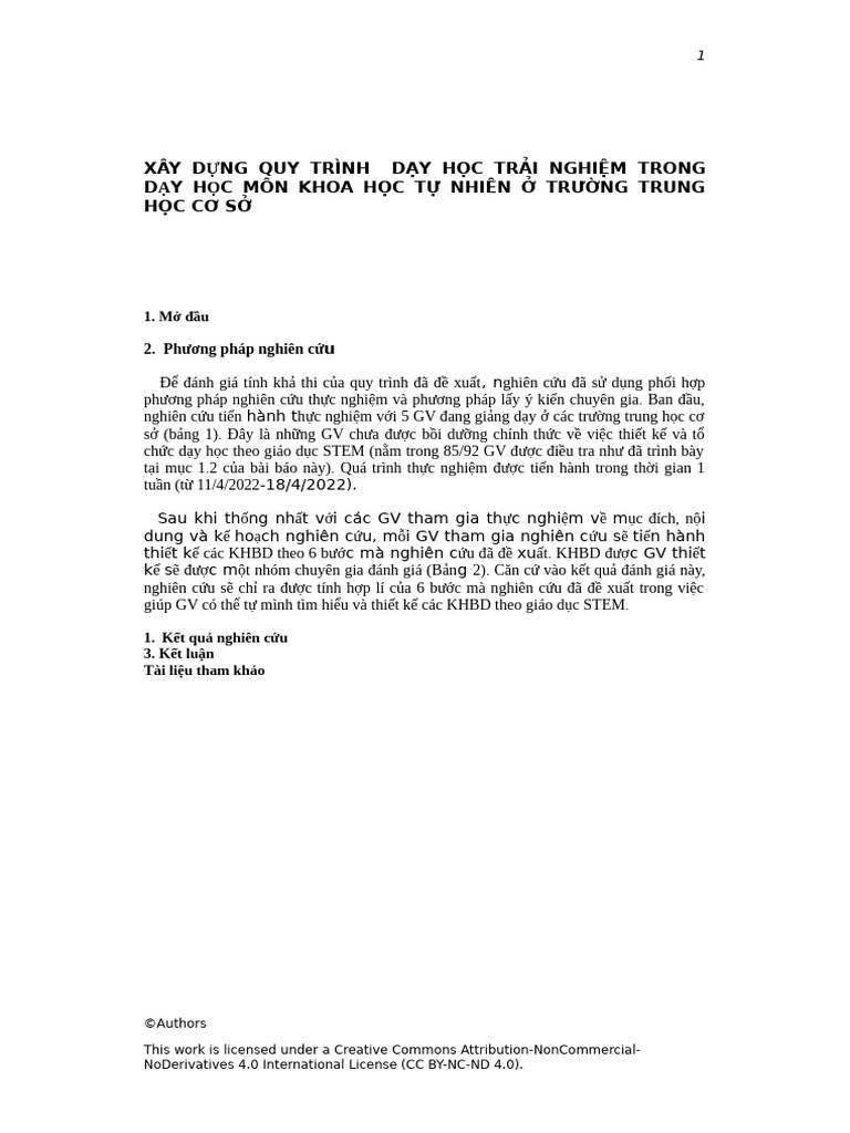 Xây D NG Quy Trình DạY HọC TrảI NghiệM Trong D YH C Môn Khoa HọC Tự Nhiên Ở TrườNg Trung HọC Cơ ...