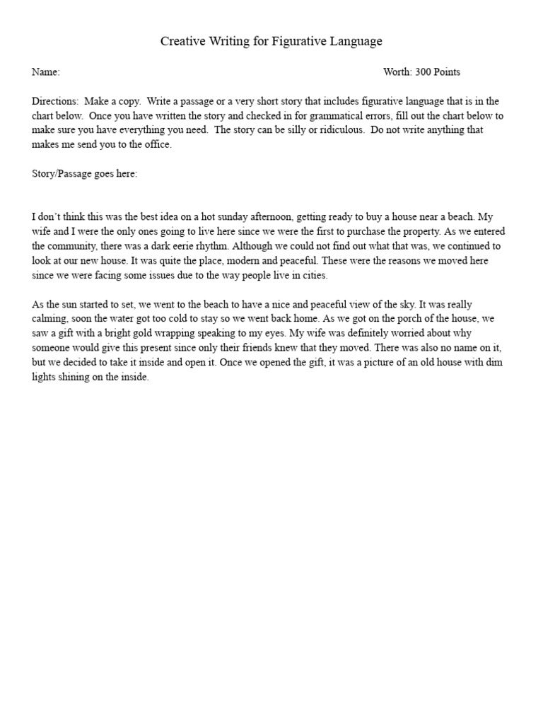 Copy of Creative Writing For Figurative Language | PDF