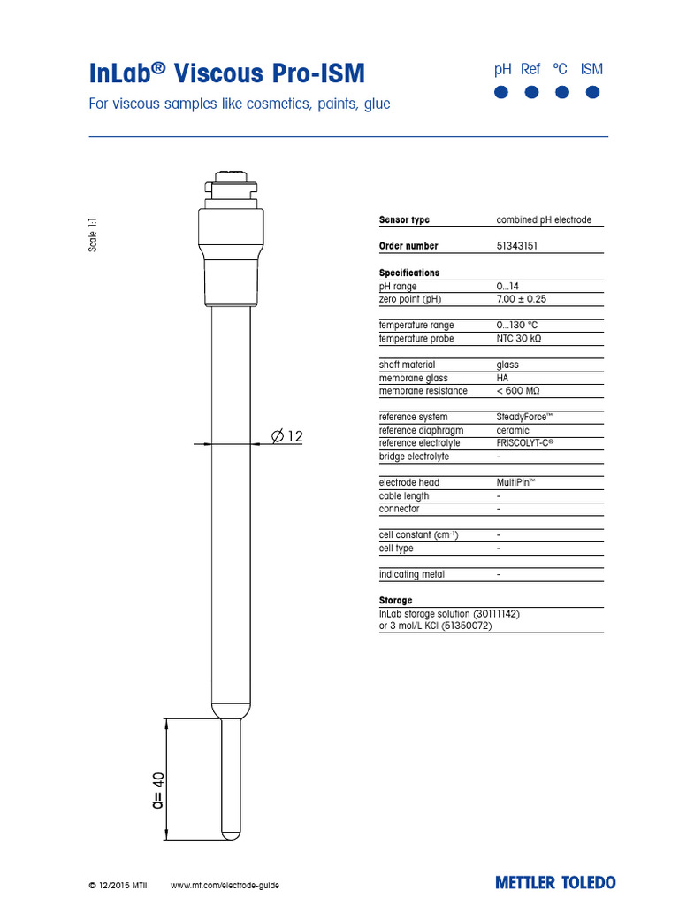 Data Sheet Mettler Toledo PH Electrode InLab Viscous Pro ISM EN | PDF