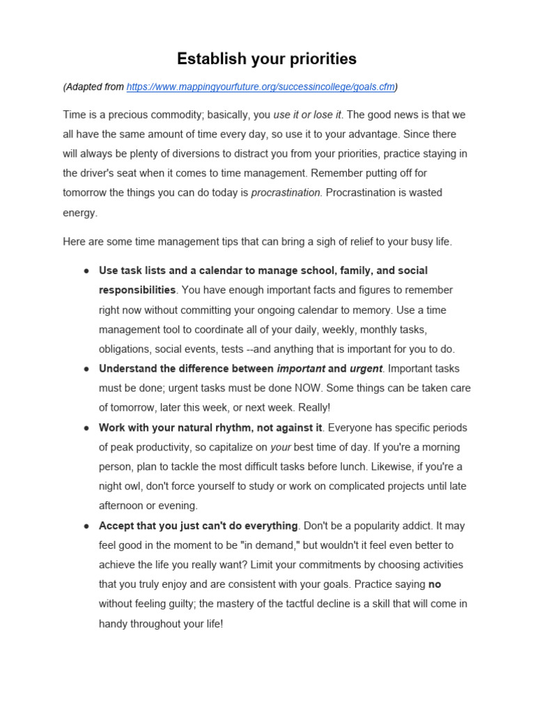 Establish Your Priorities | PDF
