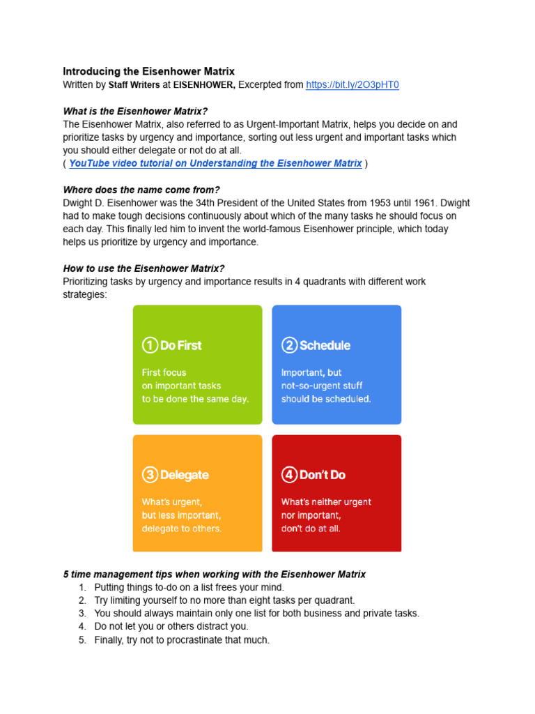 Introducing The Eisenhower Matrix | PDF