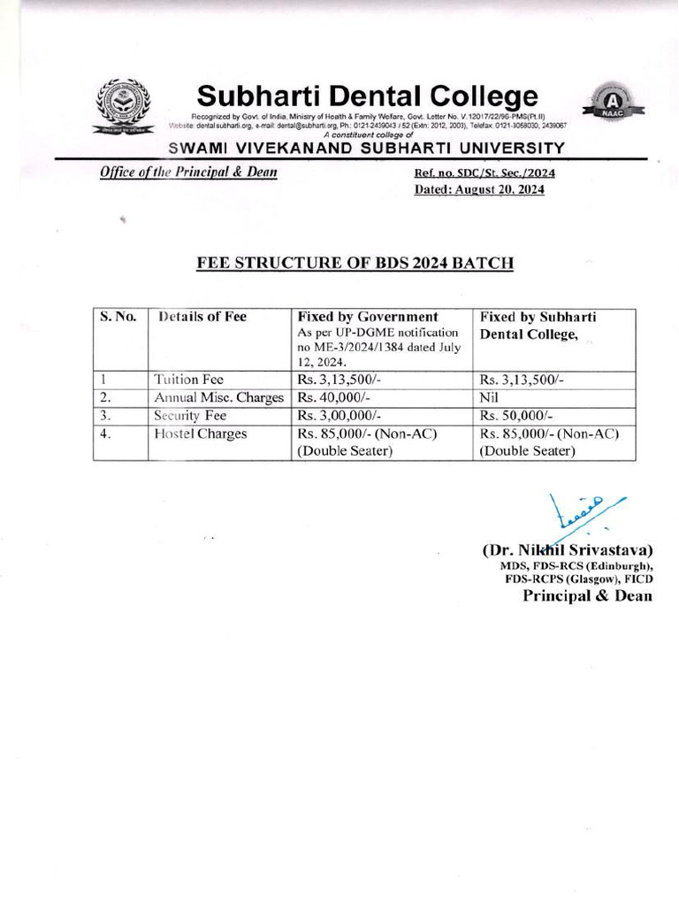 BDS Fee Structure 24-25 | PDF