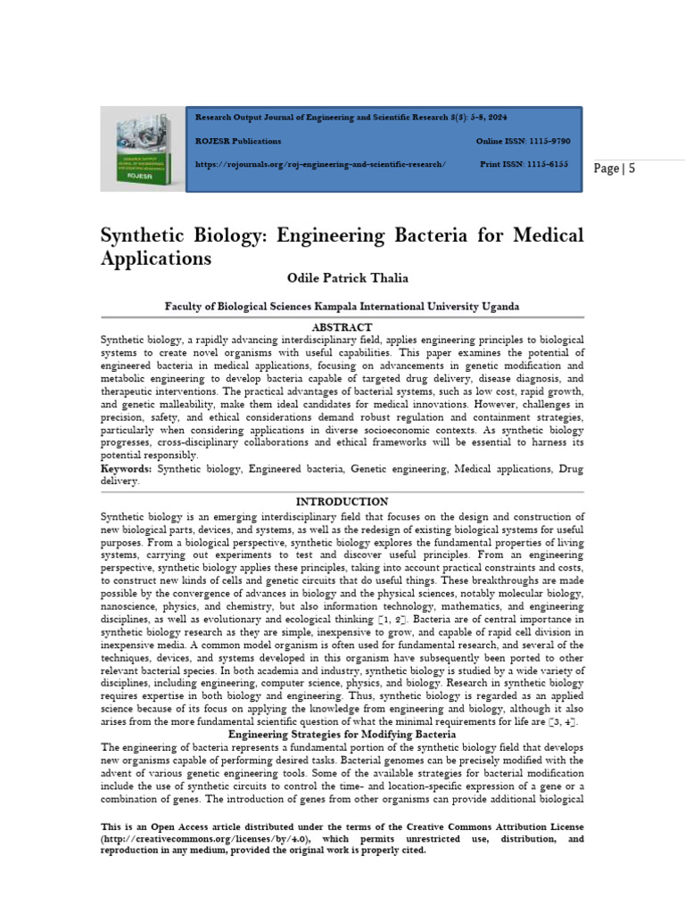 Synthetic Biology: Engineering Bacteria For Medical Applications (WWW - Kiu.ac - Ug) | PDF ...