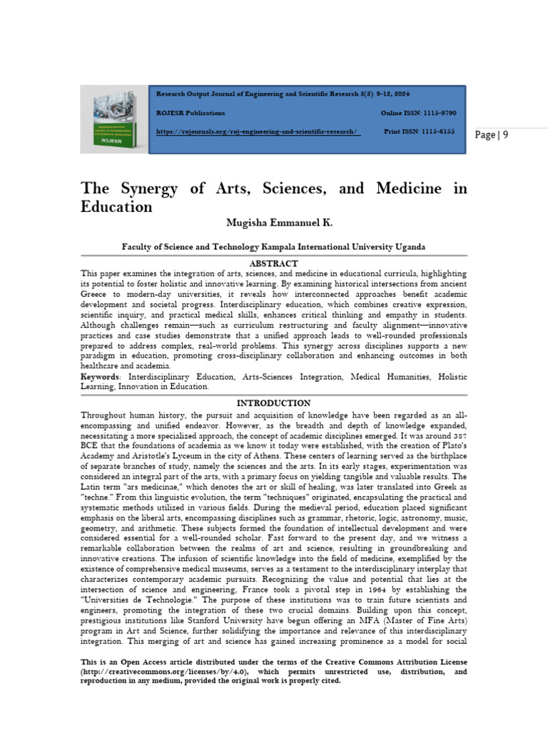 The Synergy of Arts, Sciences, and Medicine in Education (WWW - Kiu.ac - Ug) | PDF | Science ...