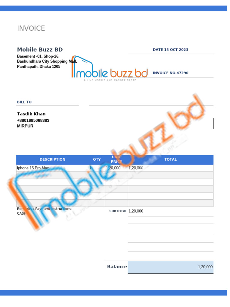 Wide Margin Word Invoice Template | PDF