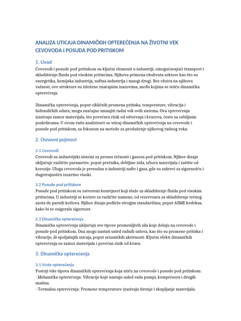 Seminarski Rad Dinamicka Opterecenja Detaljno | PDF