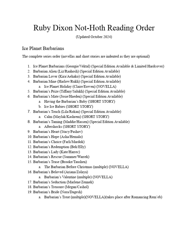 Ruby Dixon Ice Planet Reading Order | PDF