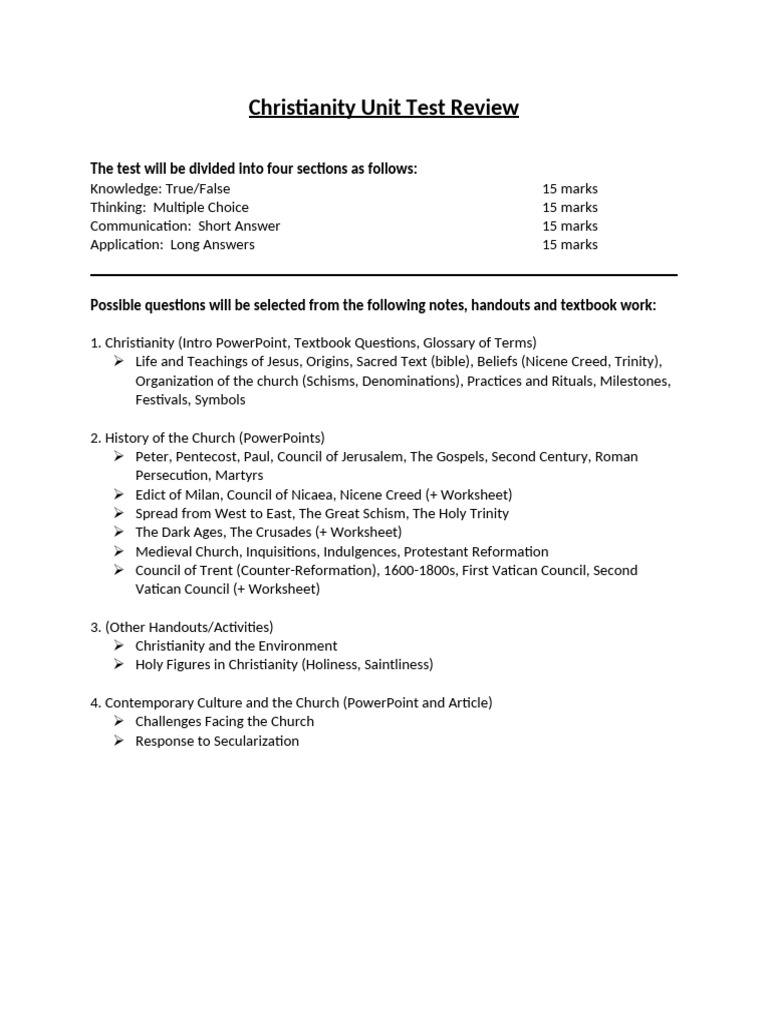 20 Christianity Unit Test Review | PDF