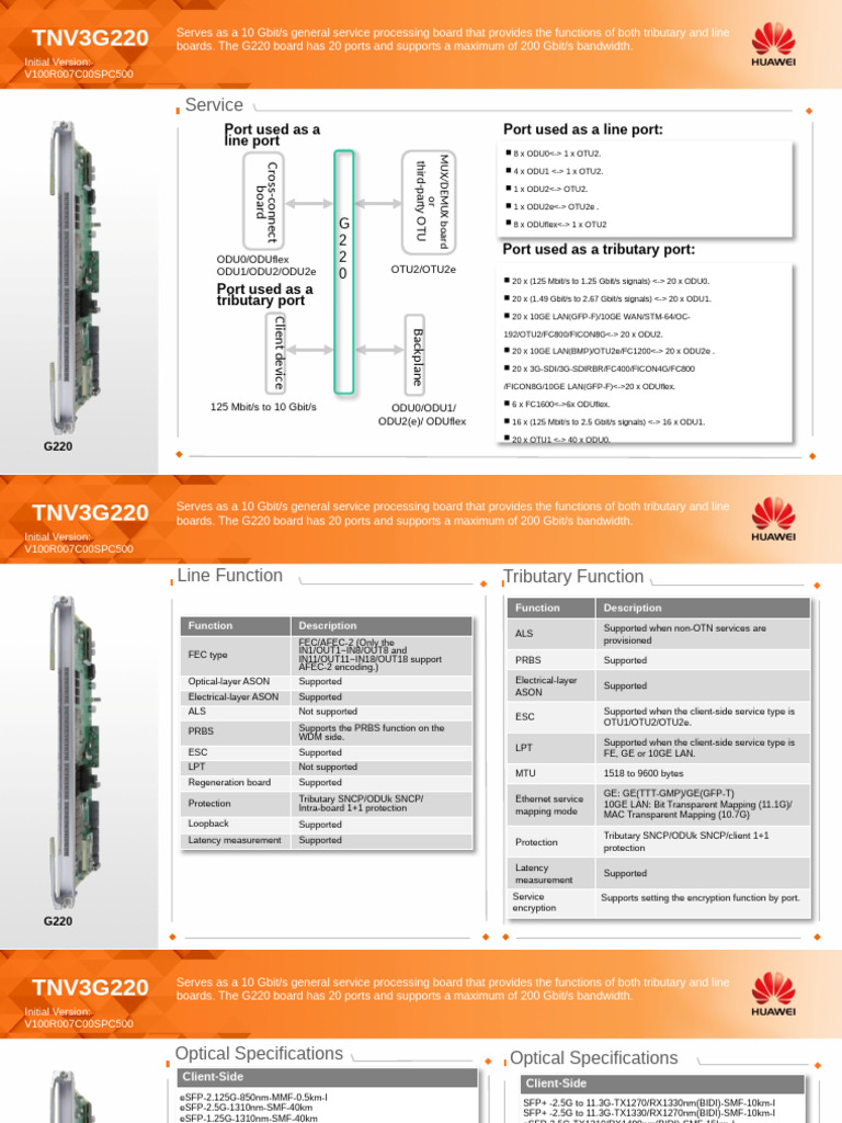 HUAWEI TNV3G220 | PDF | Wavelength Division Multiplexing | Computer Engineering