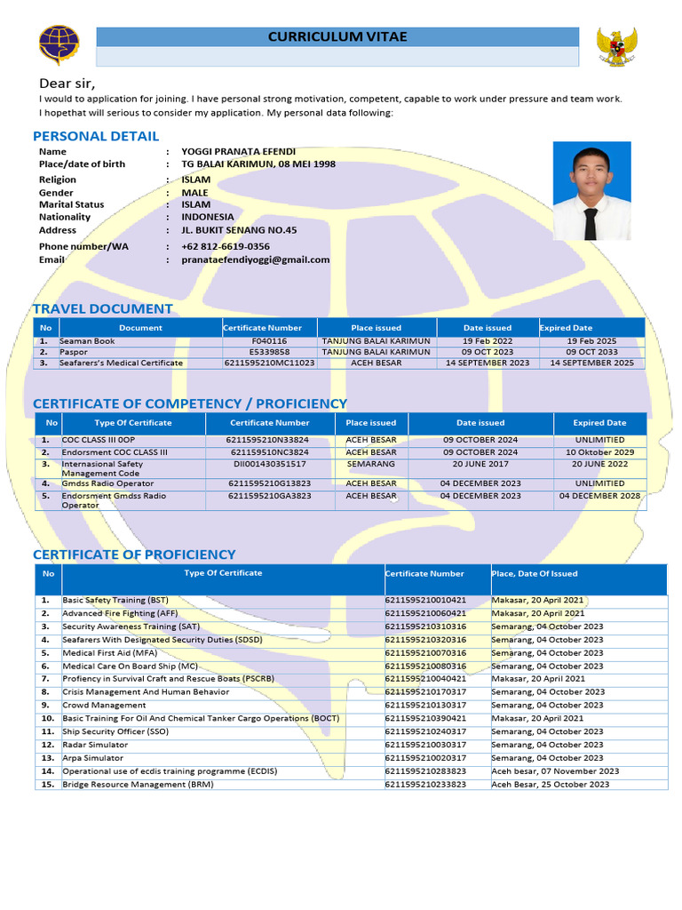 Cv. Yoggi Pranata Efendi 1 | PDF | Watercraft | Ships
