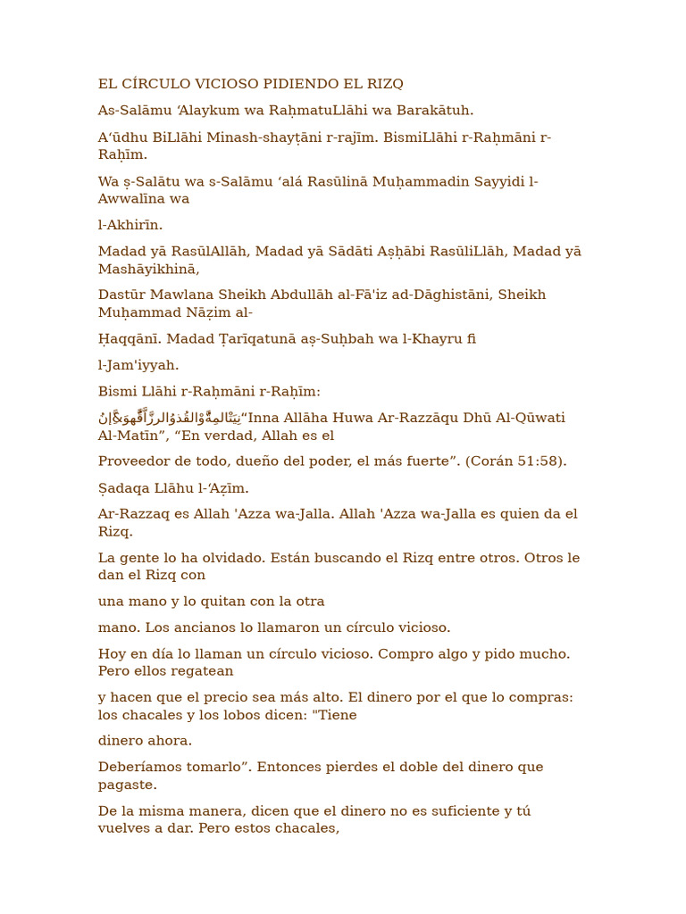 EL CÍRCULO VICIOSO PIDIENDO EL RIZQ | PDF