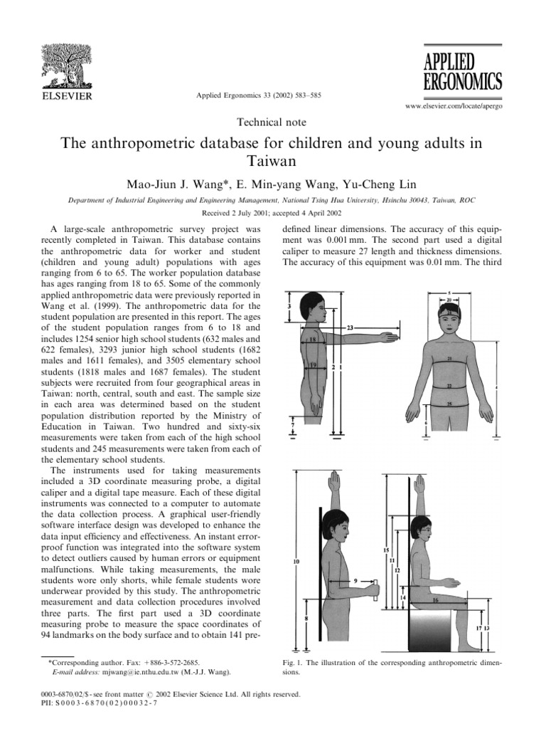 Anthropometric Data for Taiwanese Youth | PDF | Anthropometry | Length