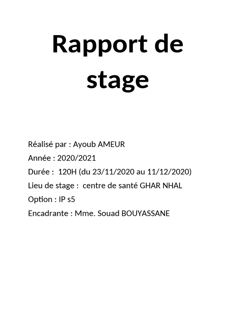 Rapport de stage infirmier à Ghar Nhal | PDF | Vaccination ...