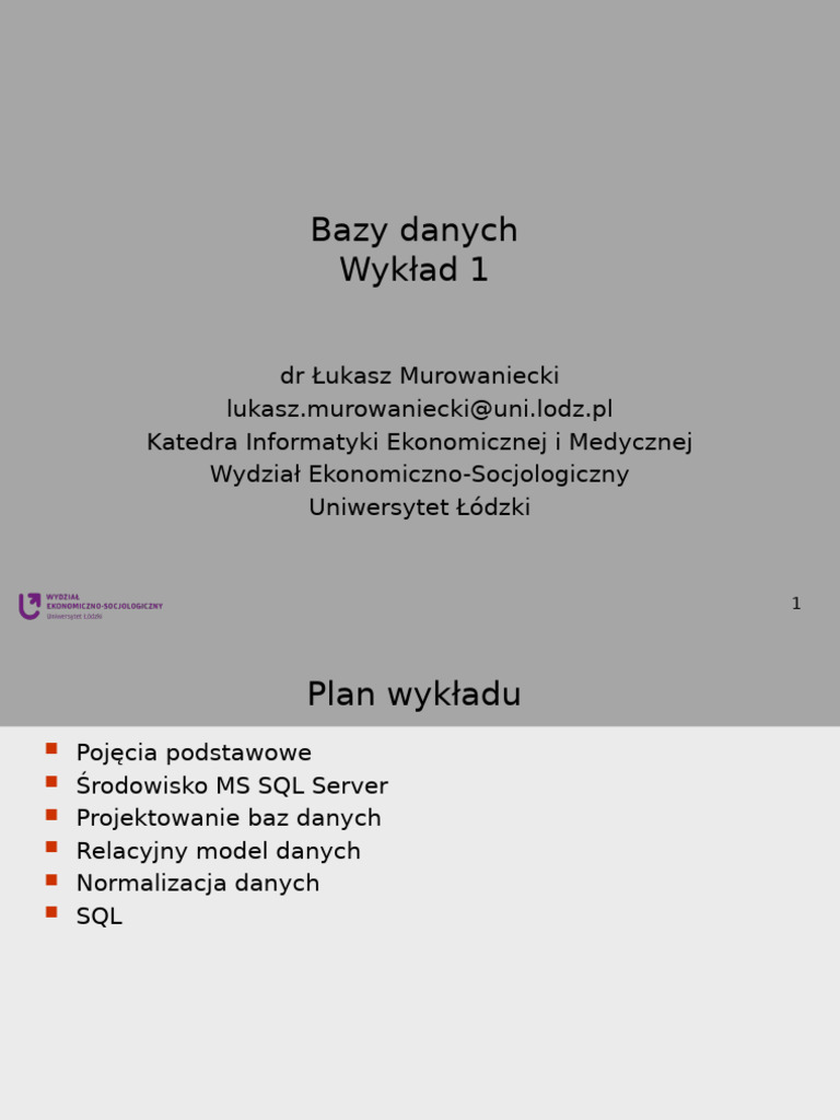 Bazy Danych Podstawy, Projektowanie, MSSQL | PDF