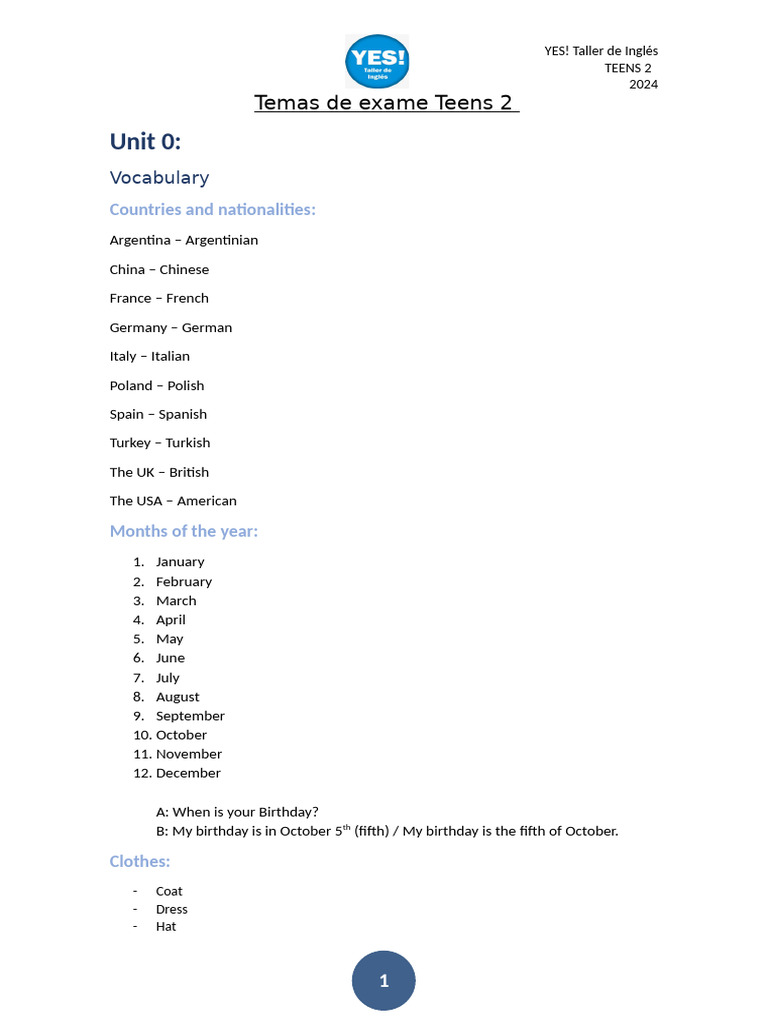 English Exam Topics for Teens 2 | PDF | Verb | Pancake