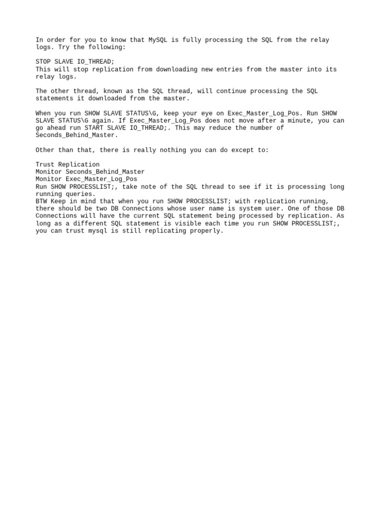 mysql replication lag problems | PDF