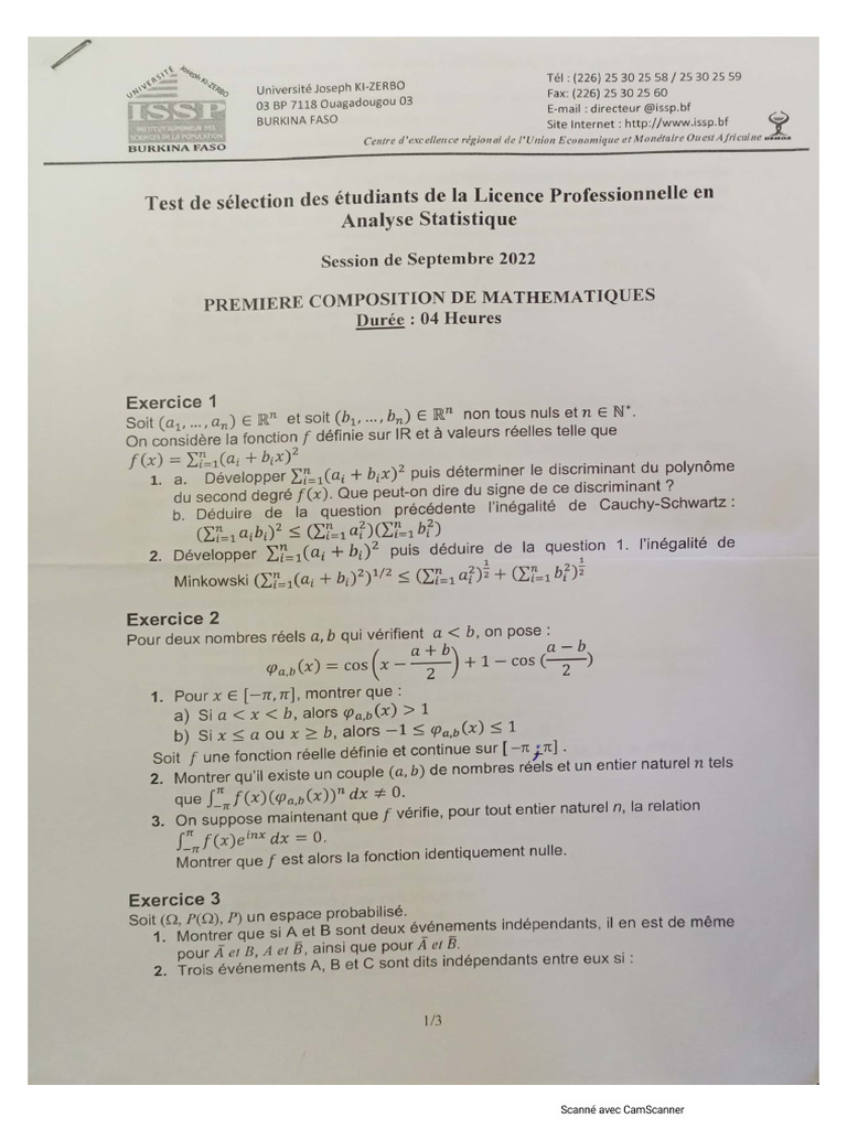 AS 2022 1ère Compo de Maths | PDF