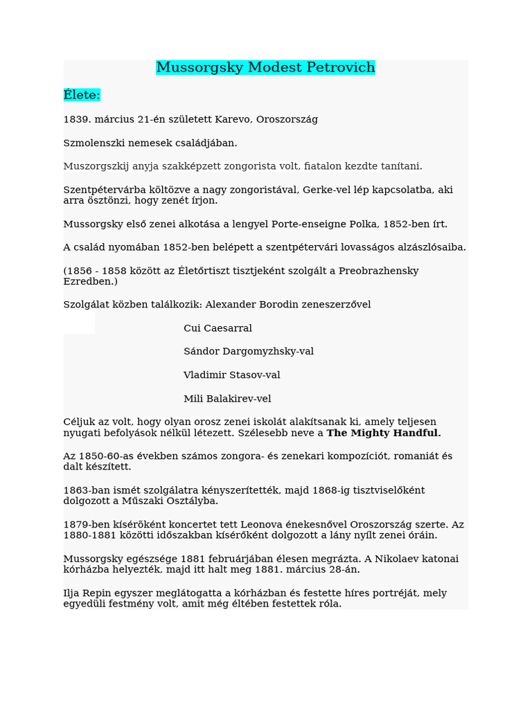 Mussorgsky Modest Petrovich | PDF