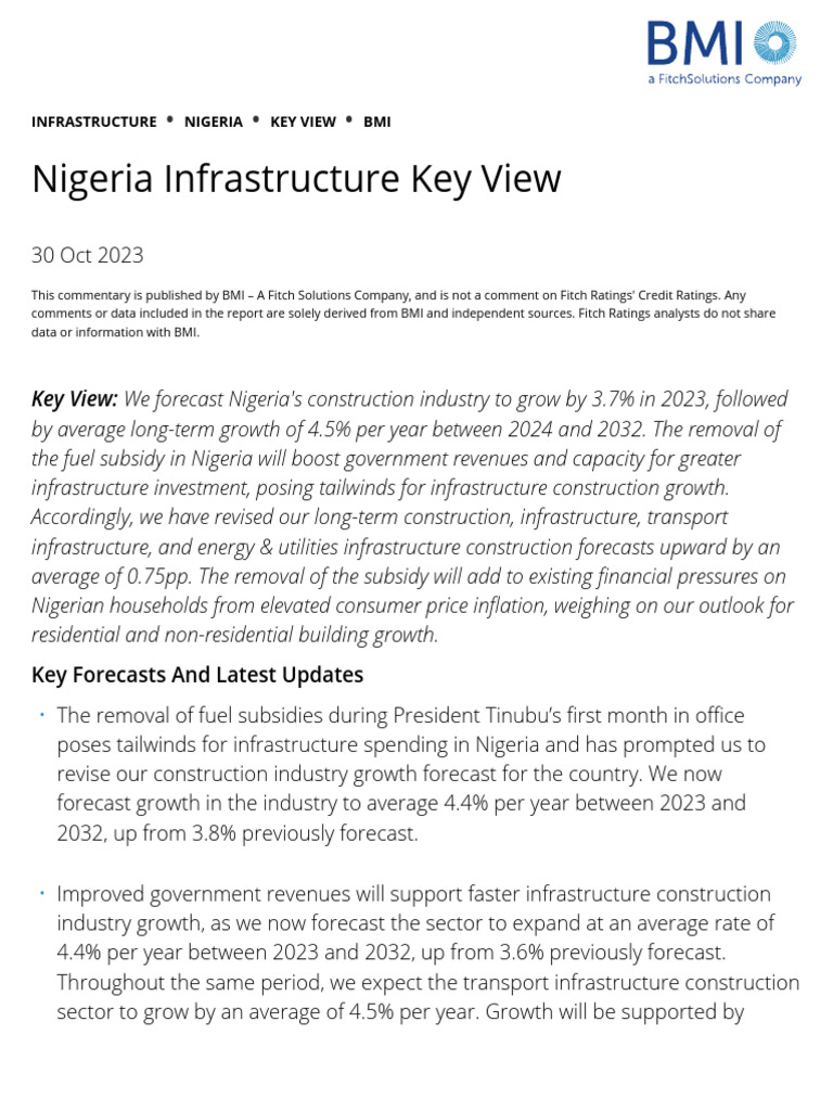 Fitch Nigeria Infrastructure Key View - 30 Oct 2023 | PDF ...