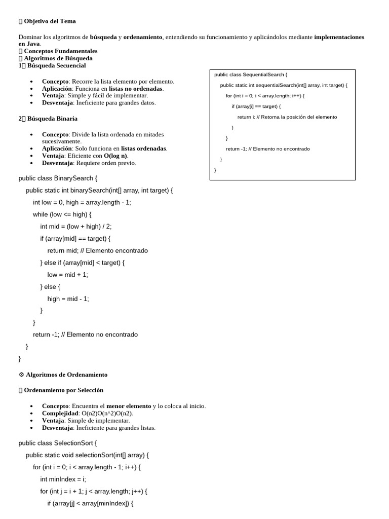 Resumen Algoritmo De Busqueda Y Ordenamiento Pdf Ingeniería De Software Ciencias De La