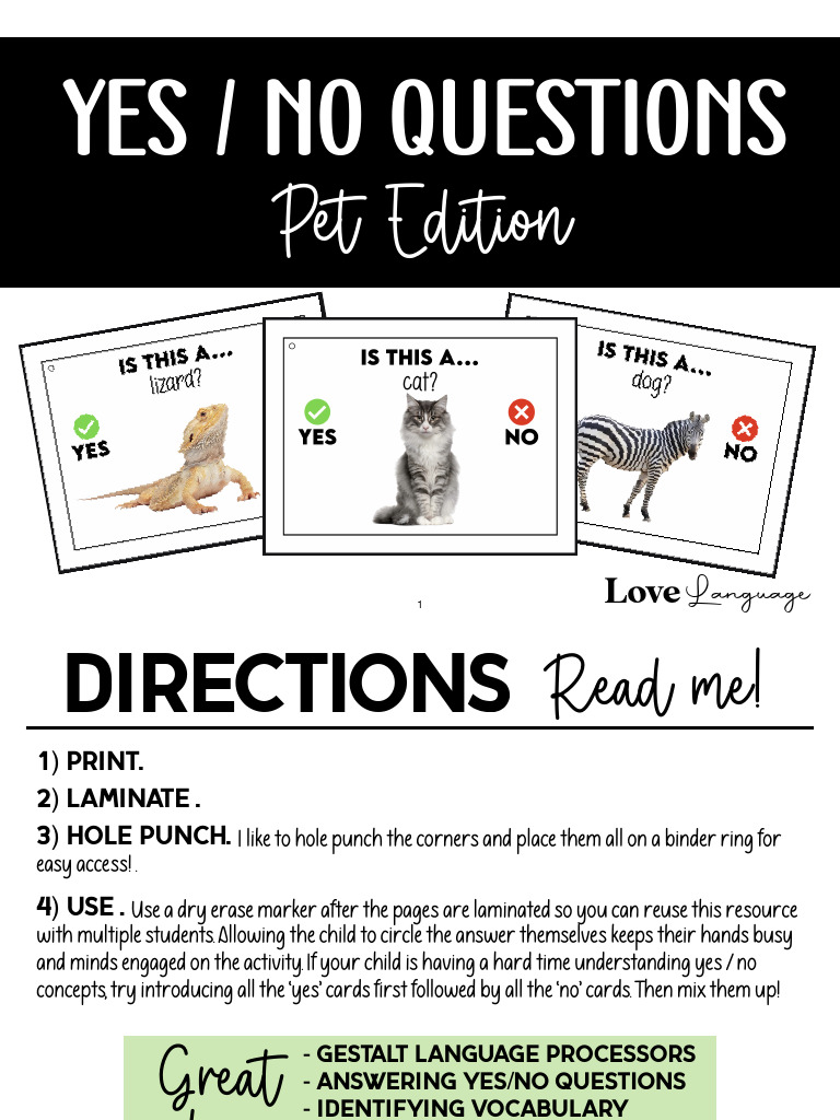 Yes No Questions - Pets Full Page | PDF